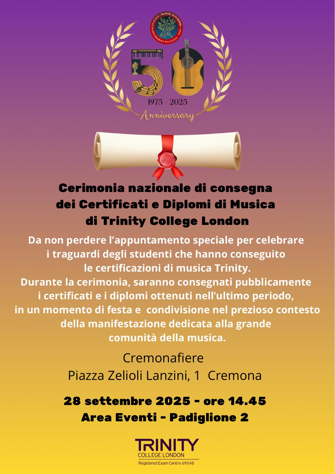 Cerimonia di consegna dei Certificati e Diplomi di Musica e di Trinity ...